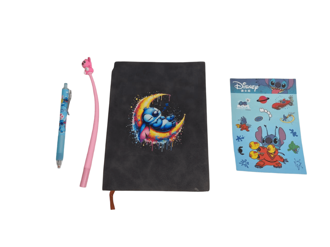 Personalized Stitch black soft cover Notebook with sticker paper and 2 ...